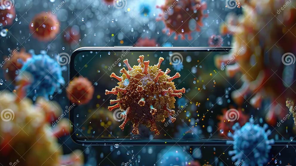 A Cell Phone is Covered in Virus and Bacteria. Stock Image - Image of ...