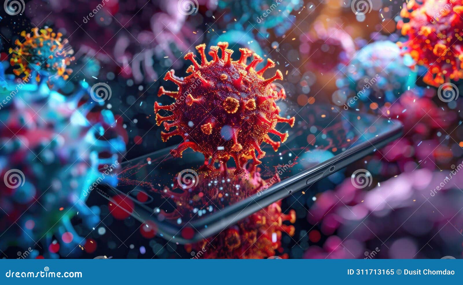A Cell Phone is Covered in Virus and Bacteria. Stock Image - Image of ...