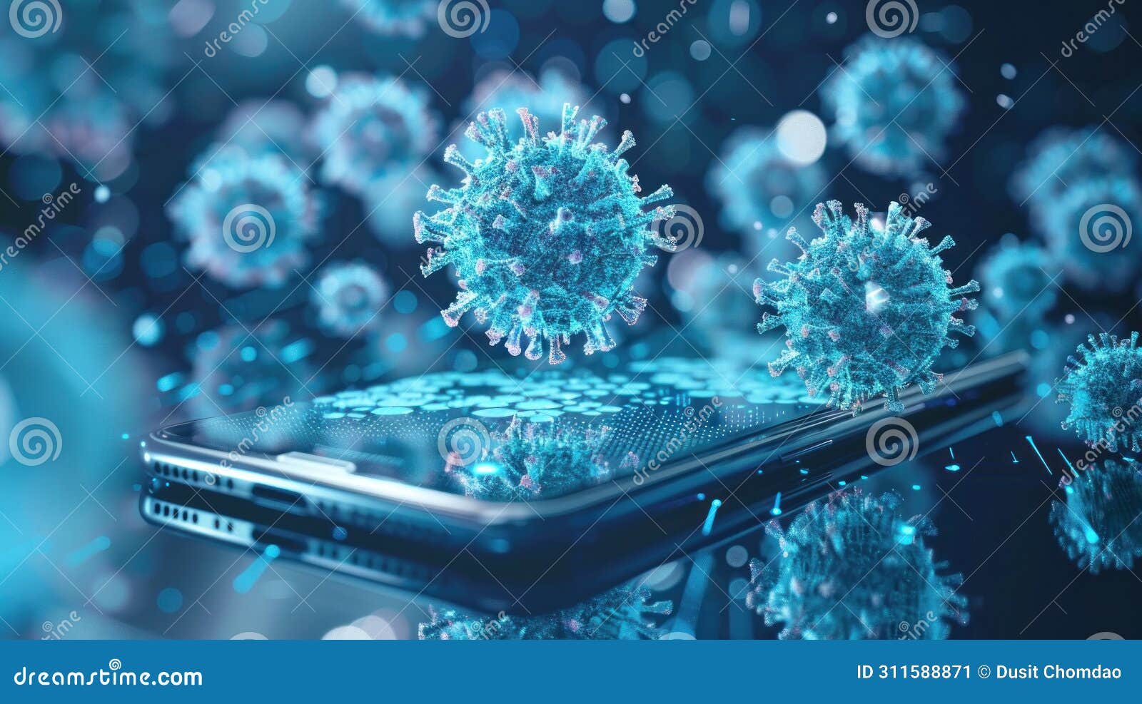 A Cell Phone is Covered in Virus and Bacteria. Stock Image - Image of ...