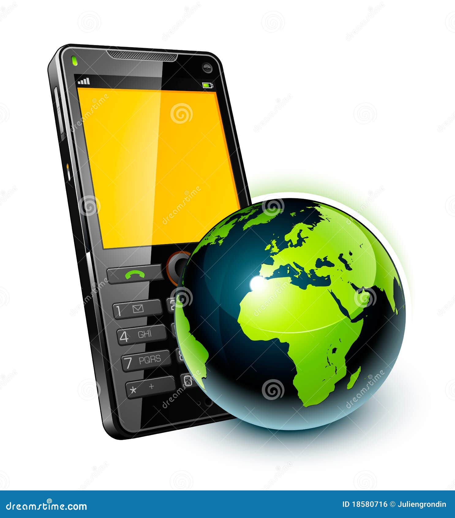 Cell phone and earth stock vector. Illustration of email - 18580716