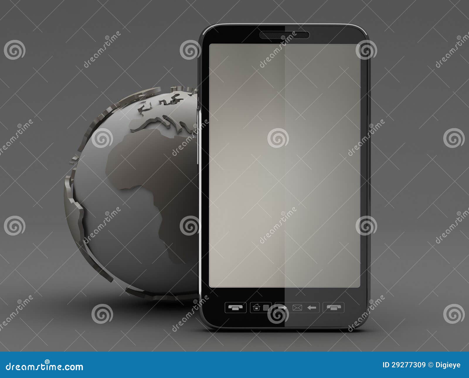 Cell phone and earth globe stock illustration. Illustration of ...