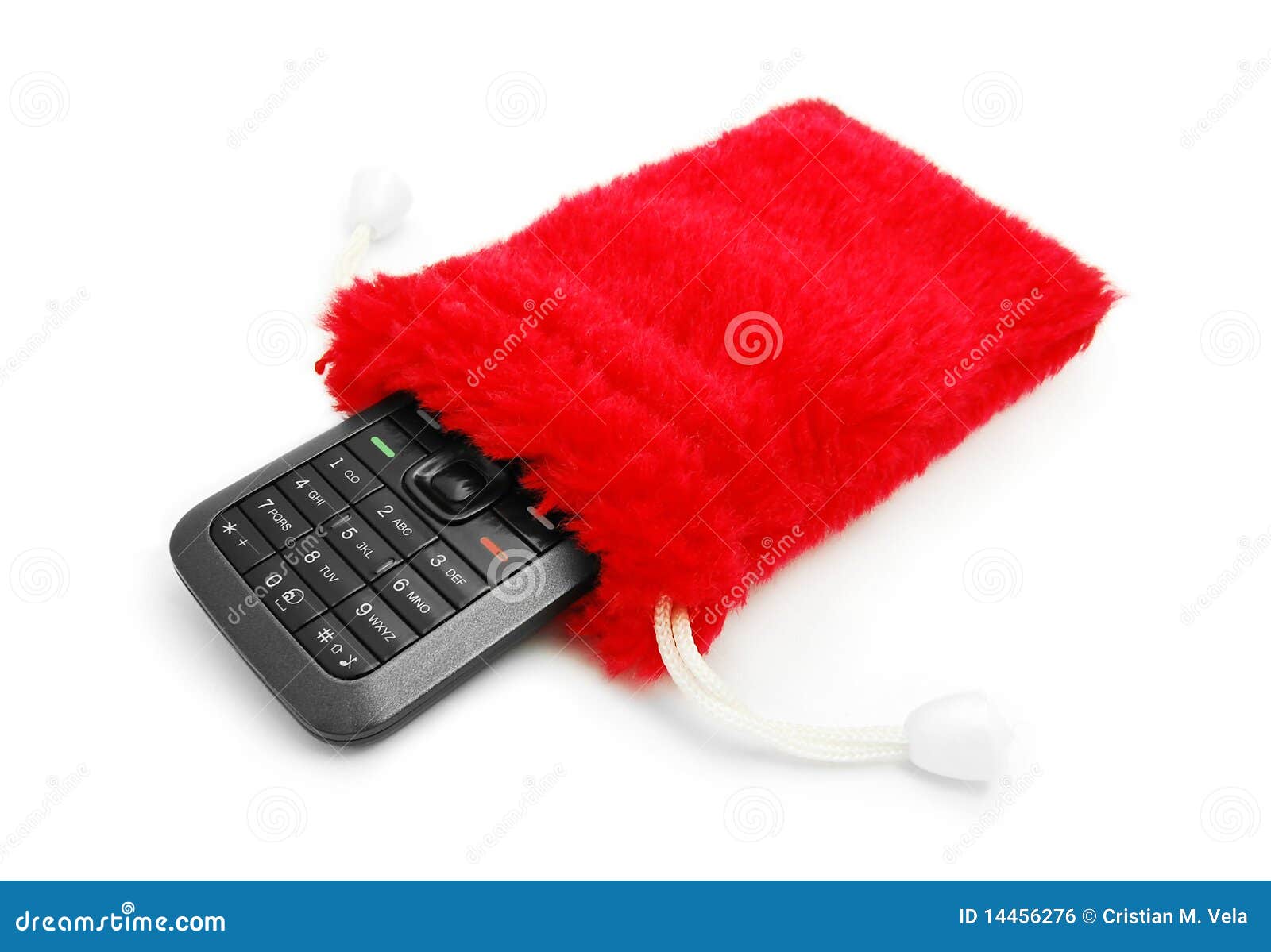 Cell phone in fluffy pouch stock photo. Image of accessory - 14456276