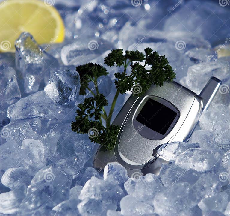 Cell phone on ice stock image. Image of electronic, digital - 1335759