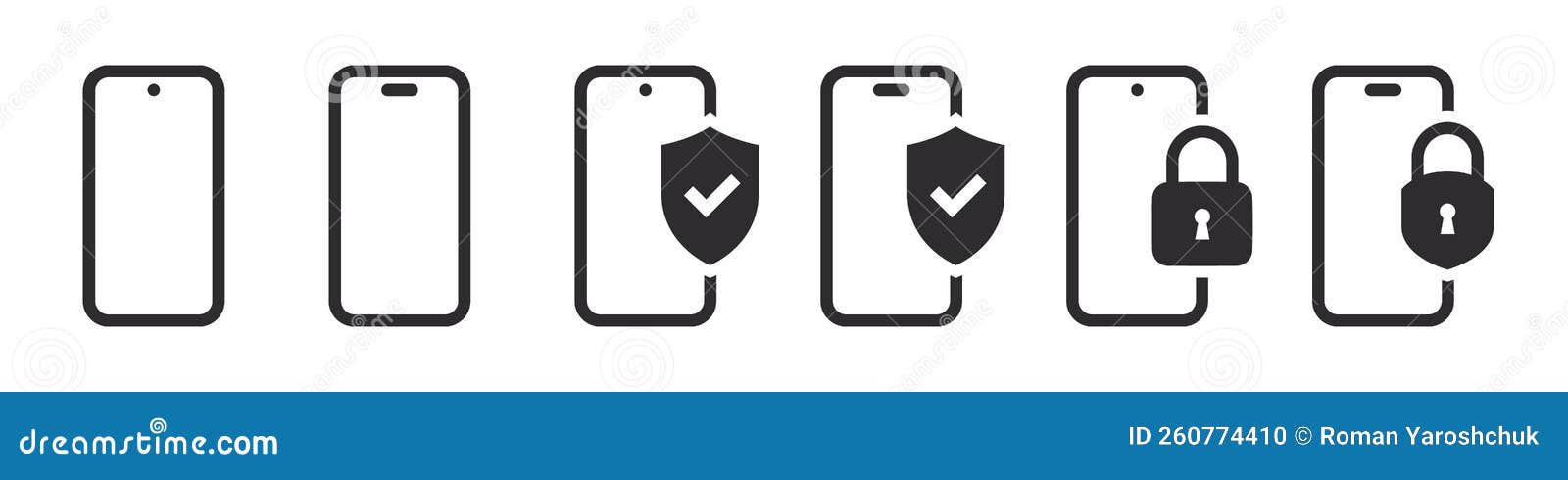 Cell Phone Icons. Mobile Phone Security Icons. Phone Icons Stock Vector ...