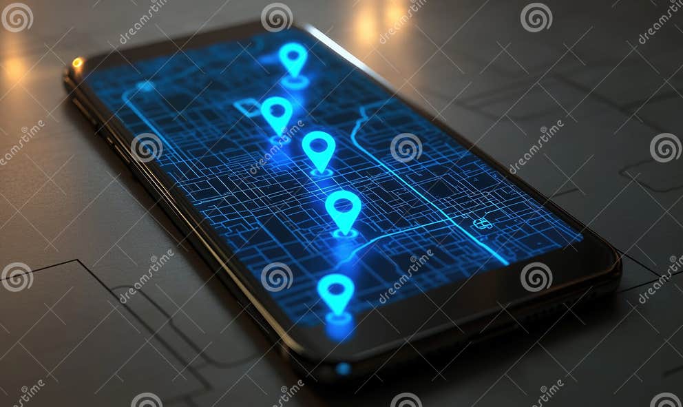A Cell Phone with a Map on it Stock Illustration - Illustration of ...