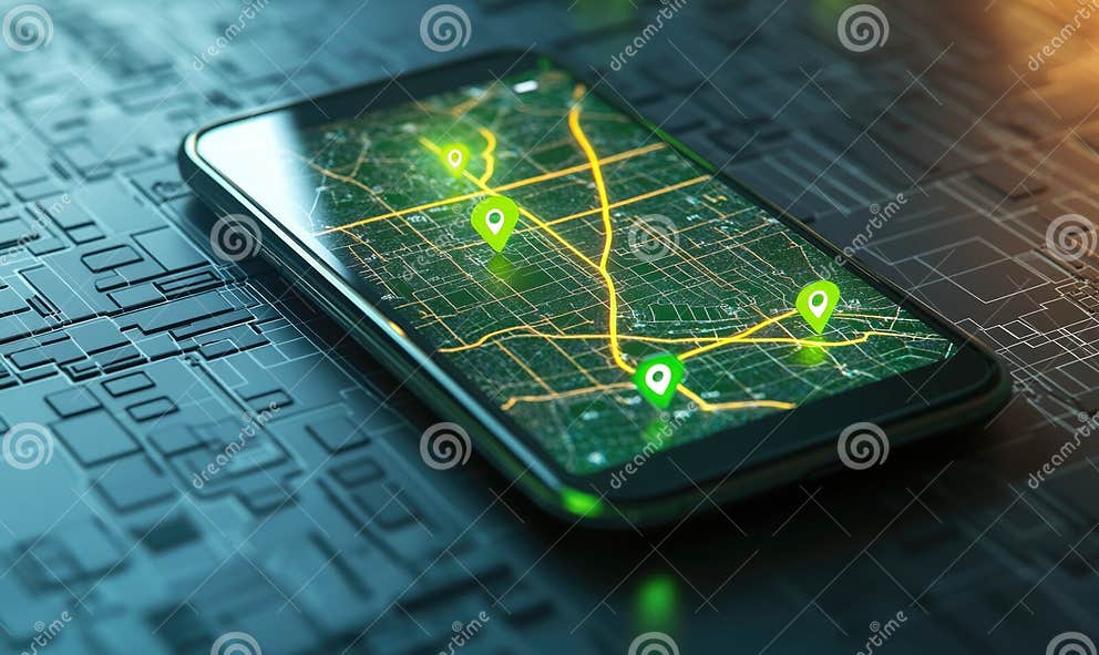 A Cell Phone with a Map on it Stock Illustration - Illustration of hand ...