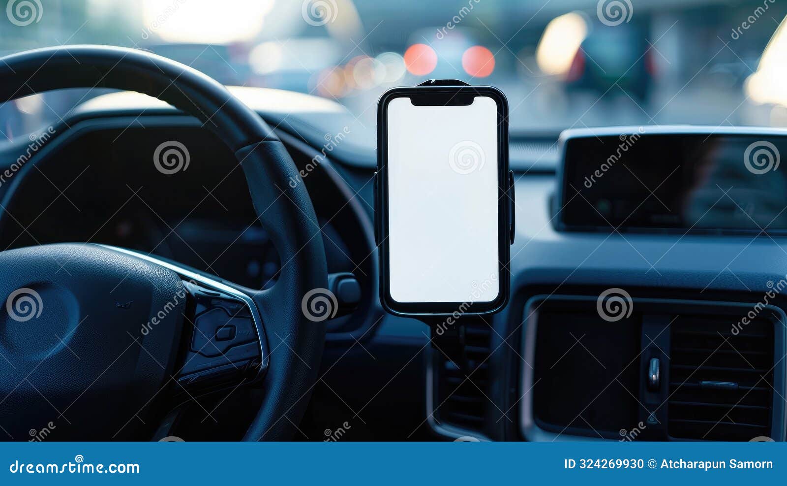 A Cell Phone is Mounted on the Dashboard of a Car. Stock Illustration ...