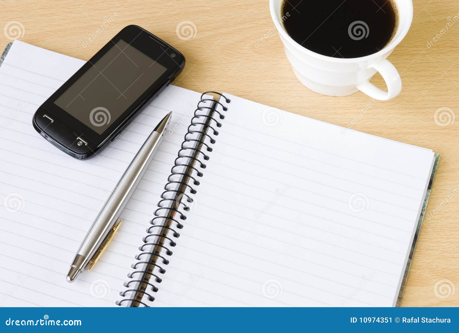 Cell Phone, Notebook and Cup of Coffee Stock Image - Image of lined ...
