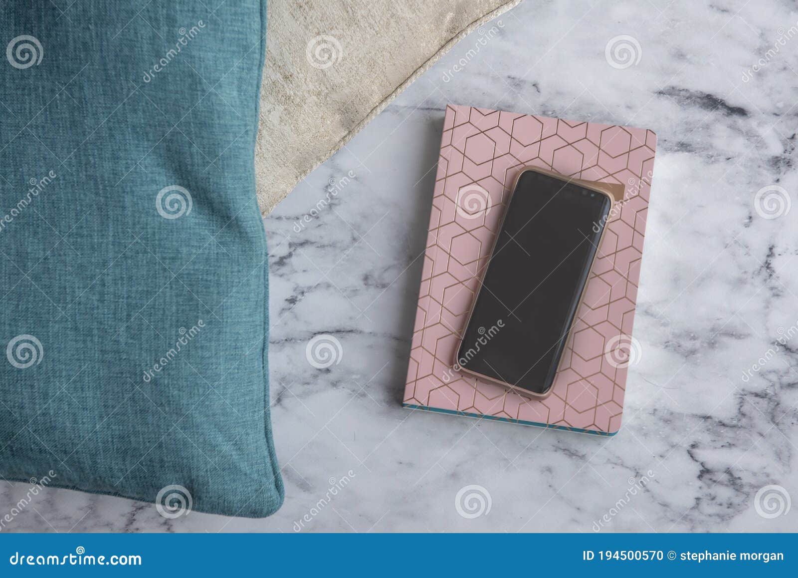Cell Phone with Notebook and Cushion Stock Photo - Image of letters ...