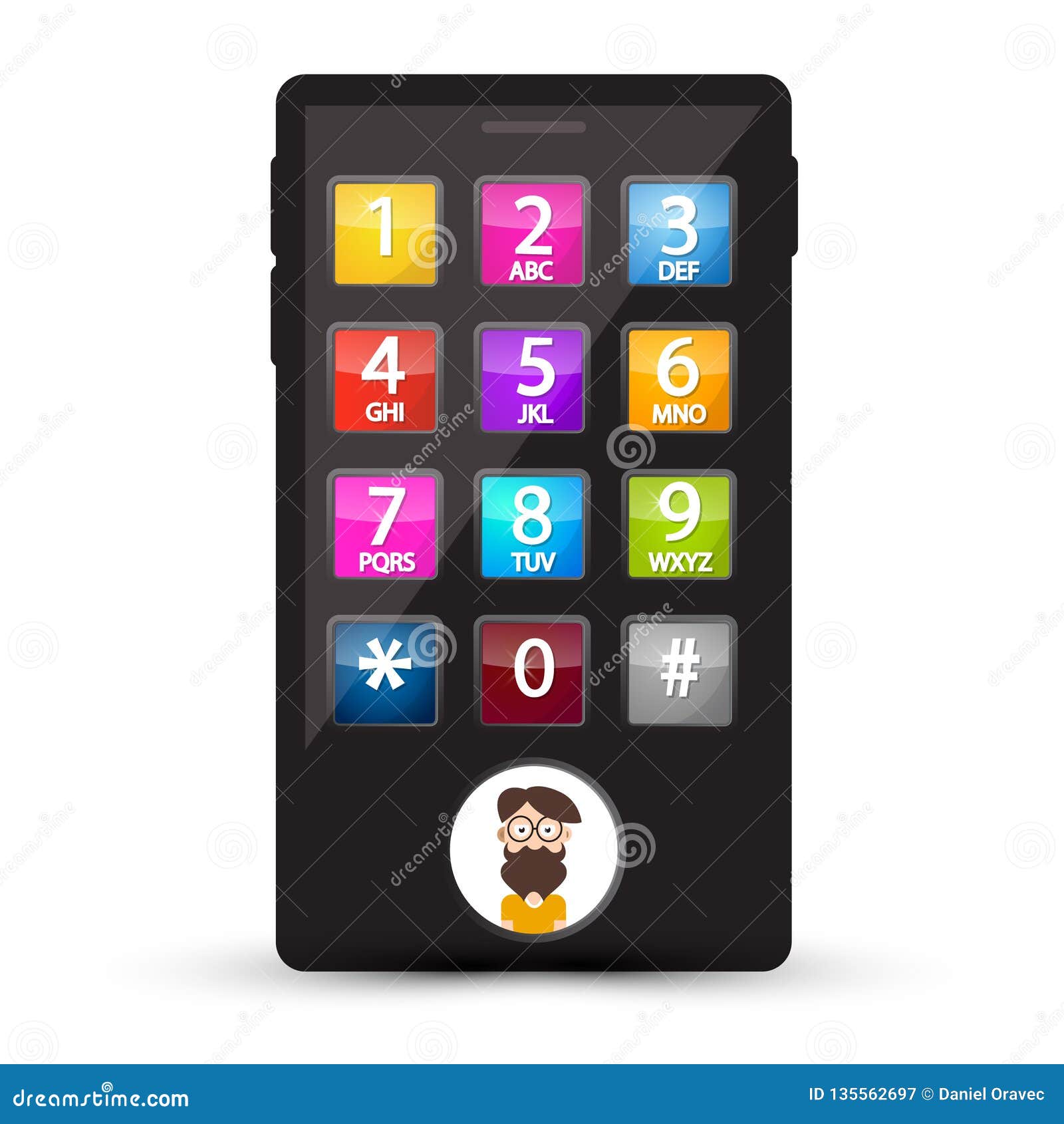 Cell Phone with Numbers and Man Avatar on Screen. Stock Vector ...
