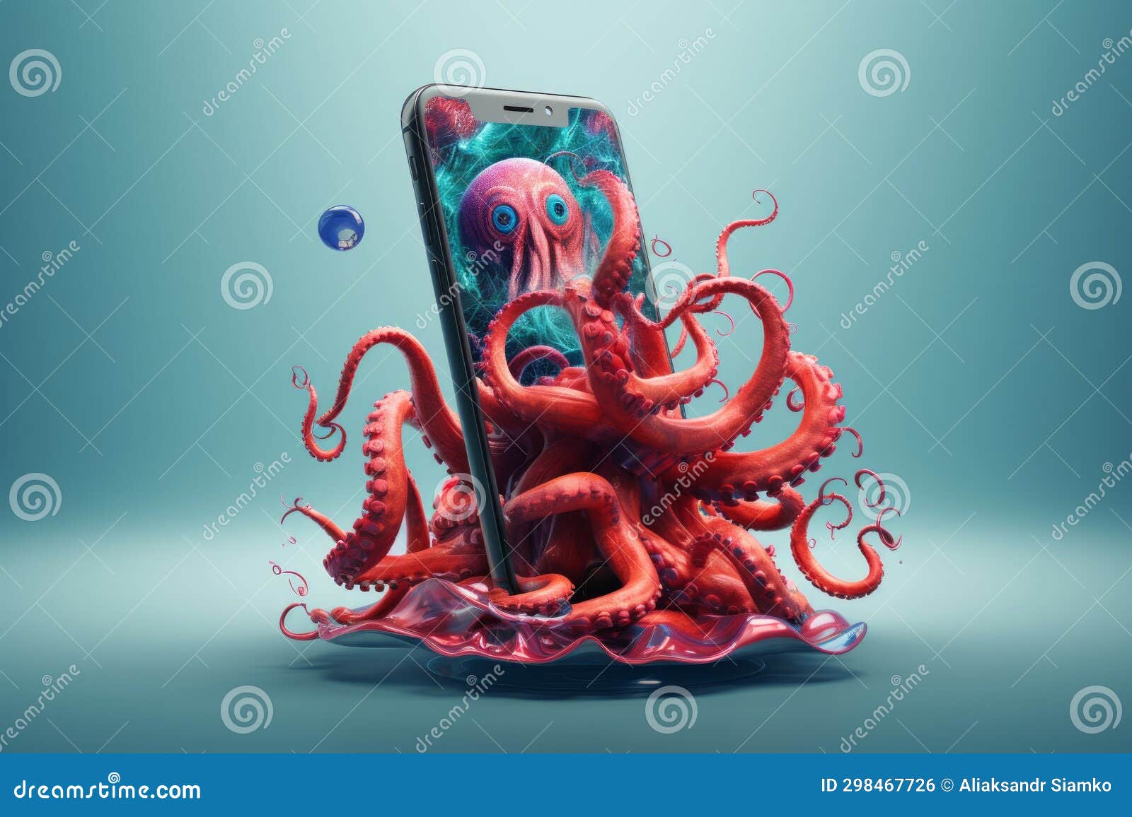 A Cell Phone with an Octopus on it Stock Illustration - Illustration of ...