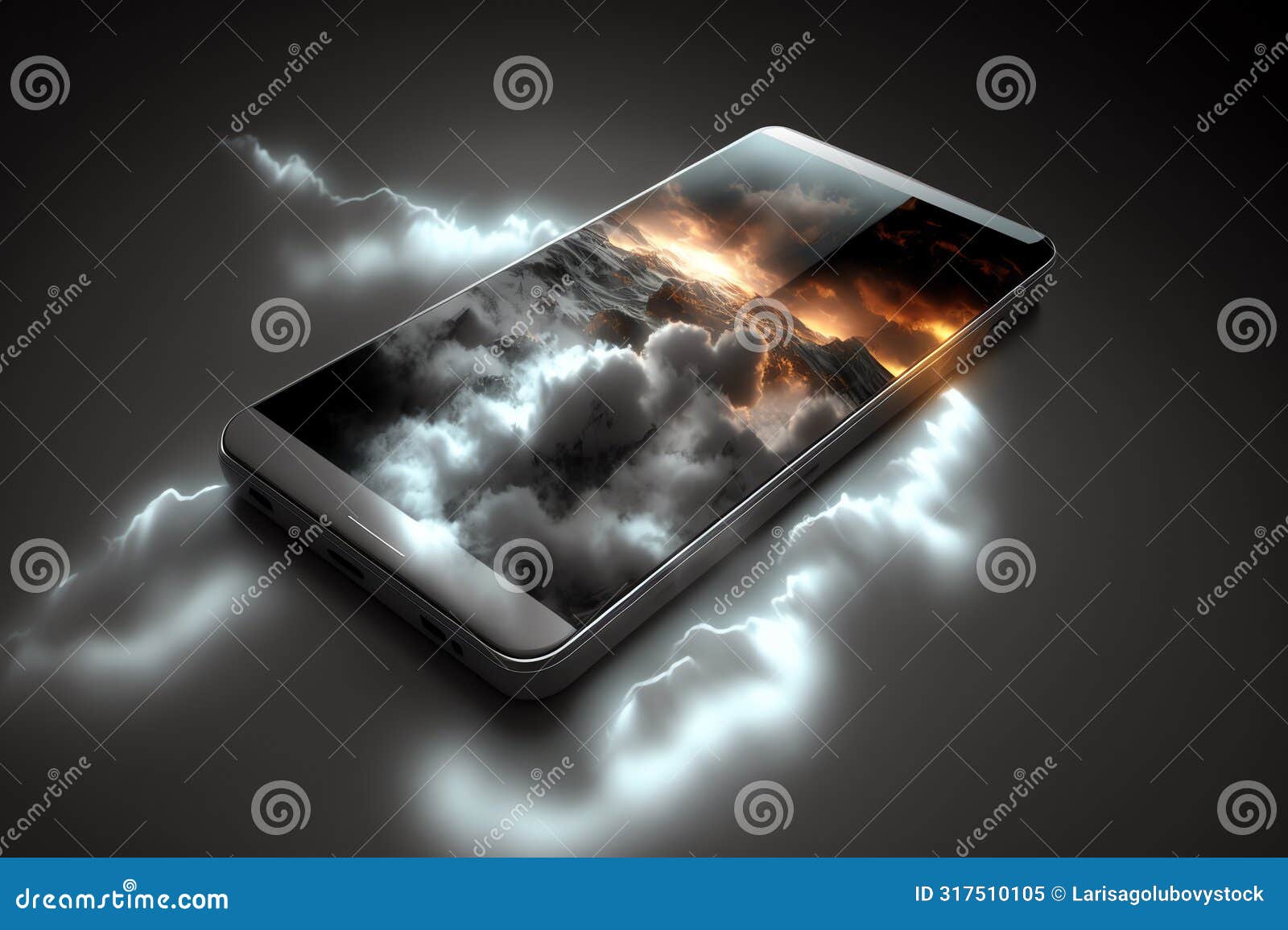 A Cell Phone with a Picture of Lightning on the Screen Stock Image ...