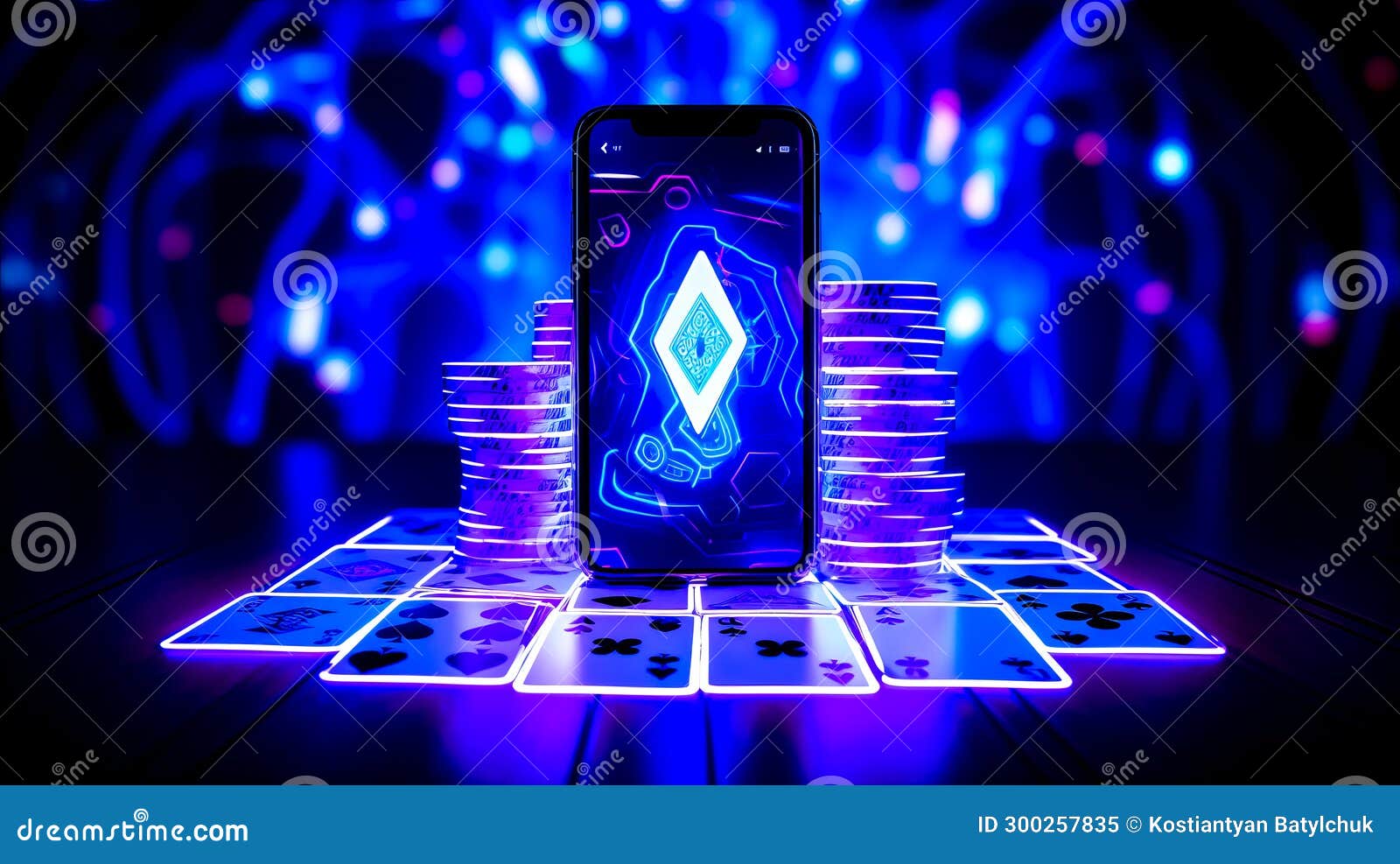 Cell Phone Sitting on Top of Pile of Poker Chips on Top of Table ...