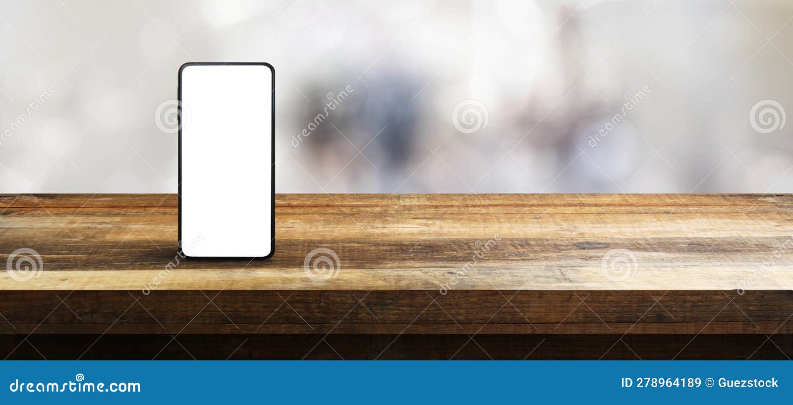 Cell Phone on a Table with White Screen Stock Illustration ...