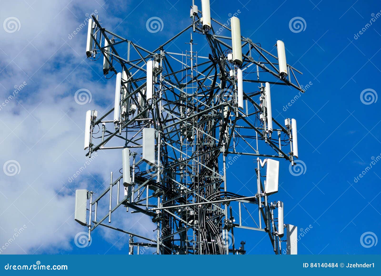 Cell Phone Tower Communication Repeater Array at a Low Angle Stock ...