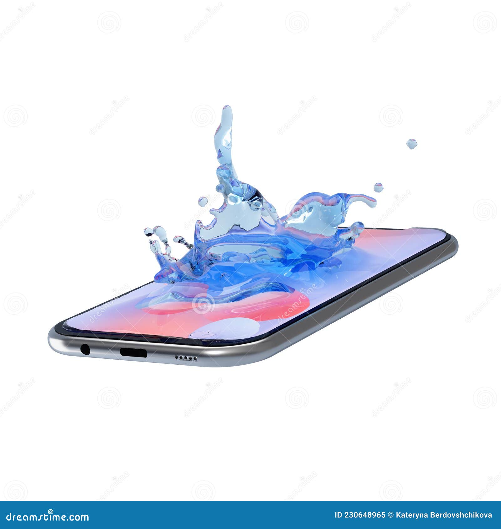 A Cell Phone with Water Splashing Off the Screen. 3D Rendering Stock ...