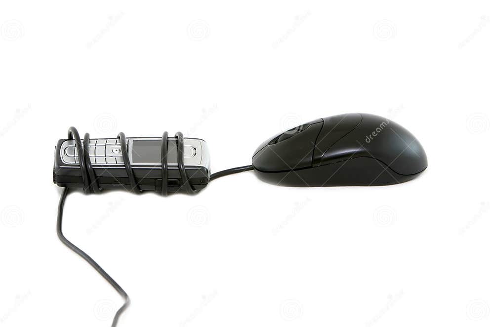 Cell Phone Wired with Computer Mouse. Stock Image - Image of camera ...