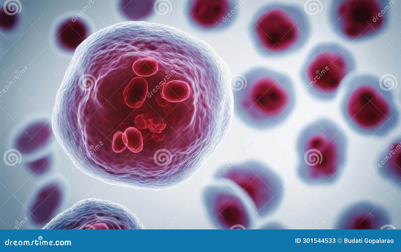 A Cell is Shown with Red Spots and a Blue Background Stock Illustration ...