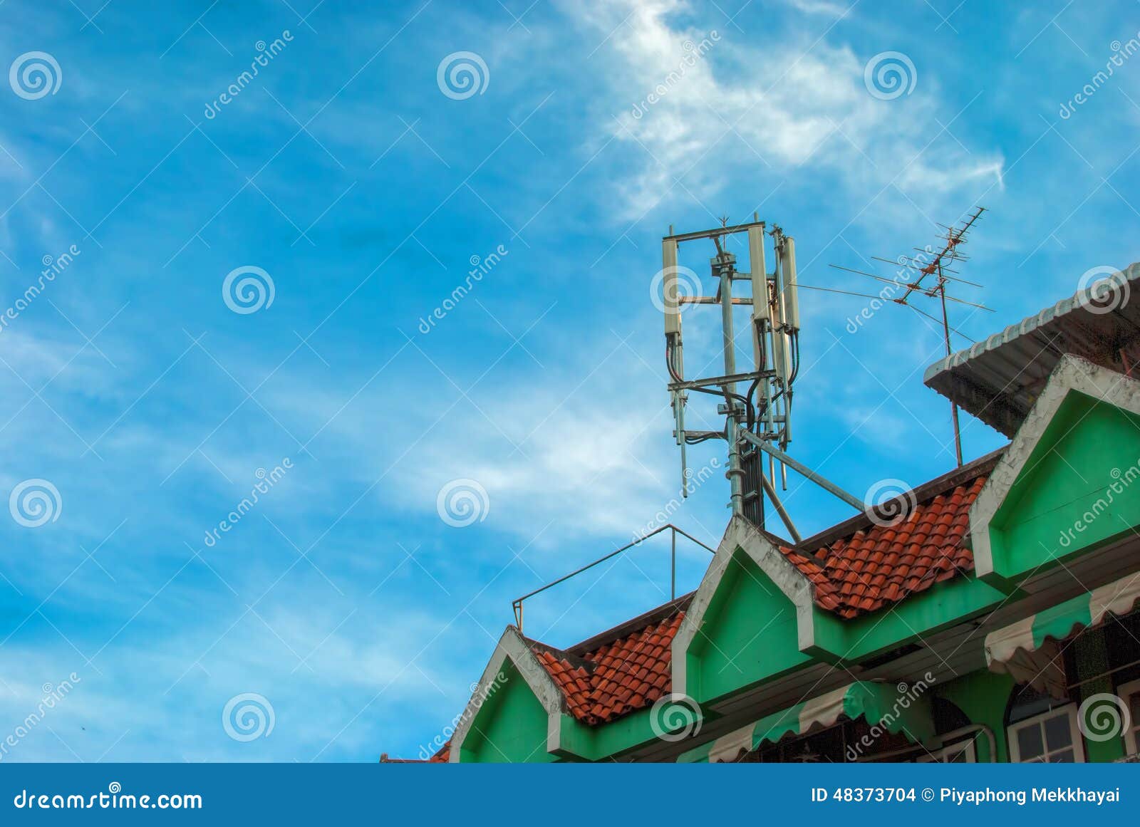 Cell site on rooftop stock photo. Image of technology - 48373704