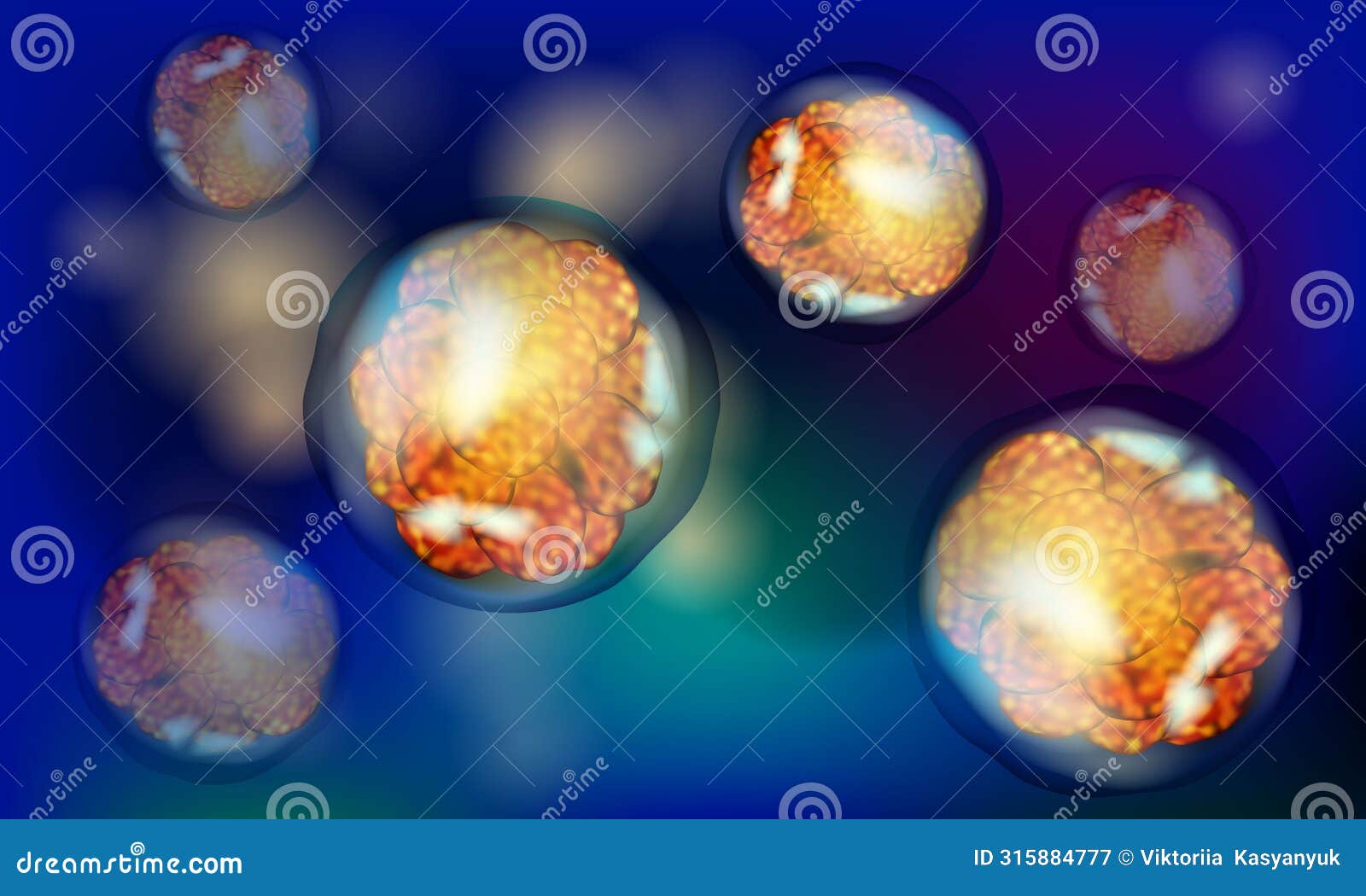 Cell Stem Science Banner Isolated on Blue Background. Vector Medical ...