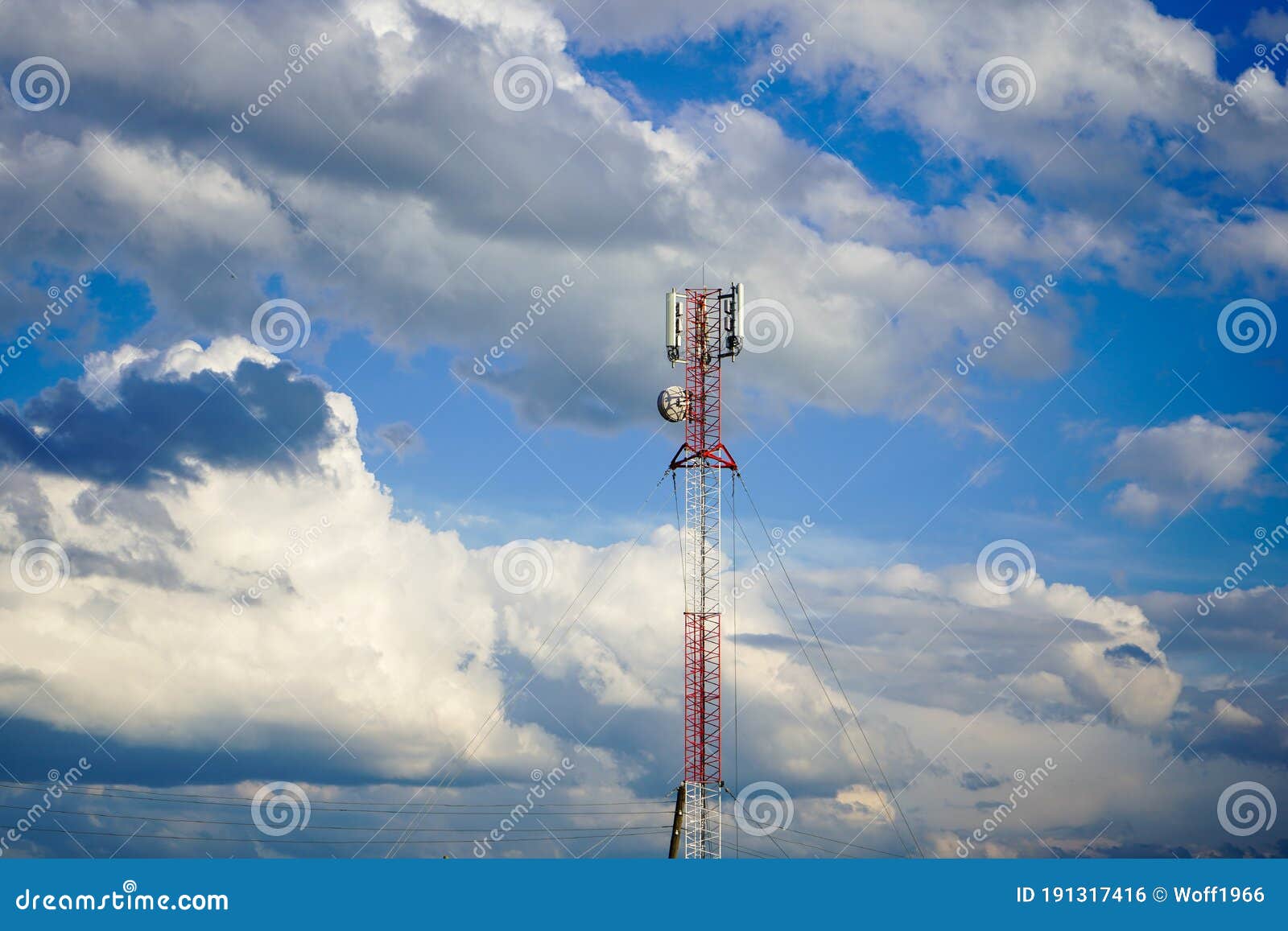 Cell Tower on the Background of Beautiful Clouds Stock Photo - Image of ...