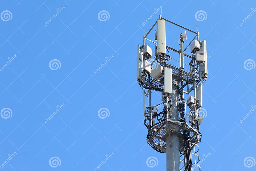 The Cell Tower in the Blue Sky Stock Photo - Image of engineering ...