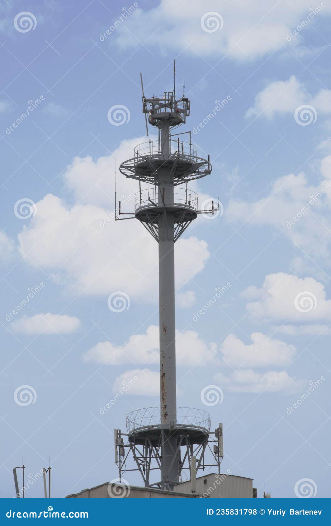 Cell Tower Closeup Against a White Sky. Stock Photo - Image of ...