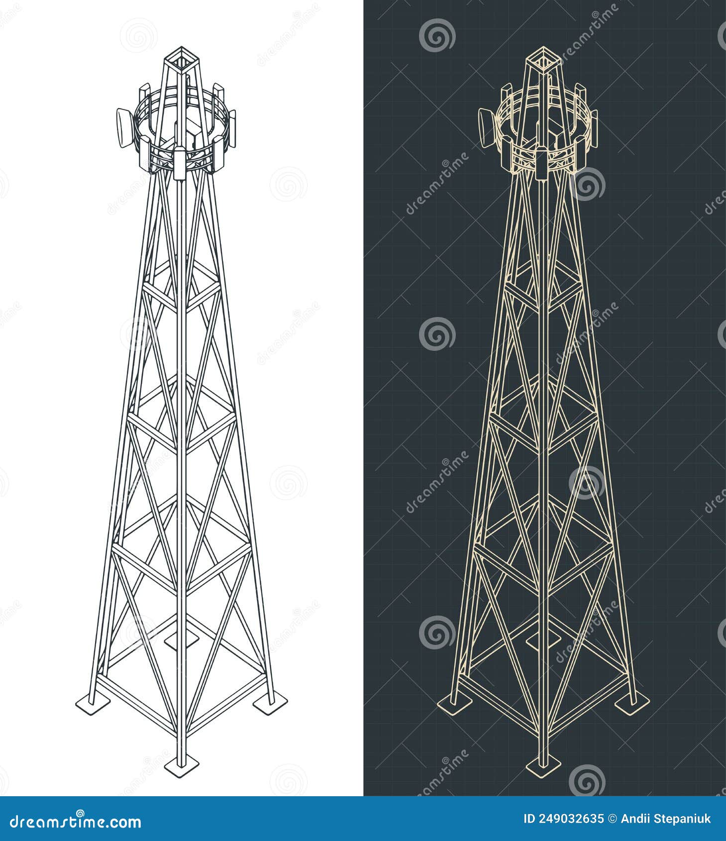 Cell Tower with Equipment Isometric Blueprints Stock Vector ...