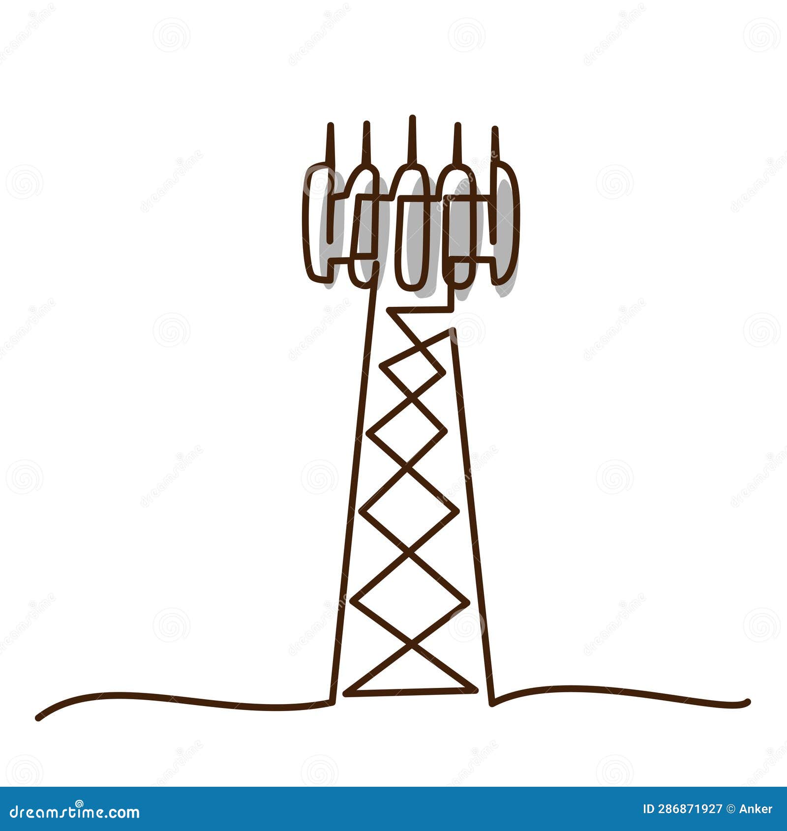 Cell Tower 5G Base Transceiver Station. Continuous One Line Drawing ...