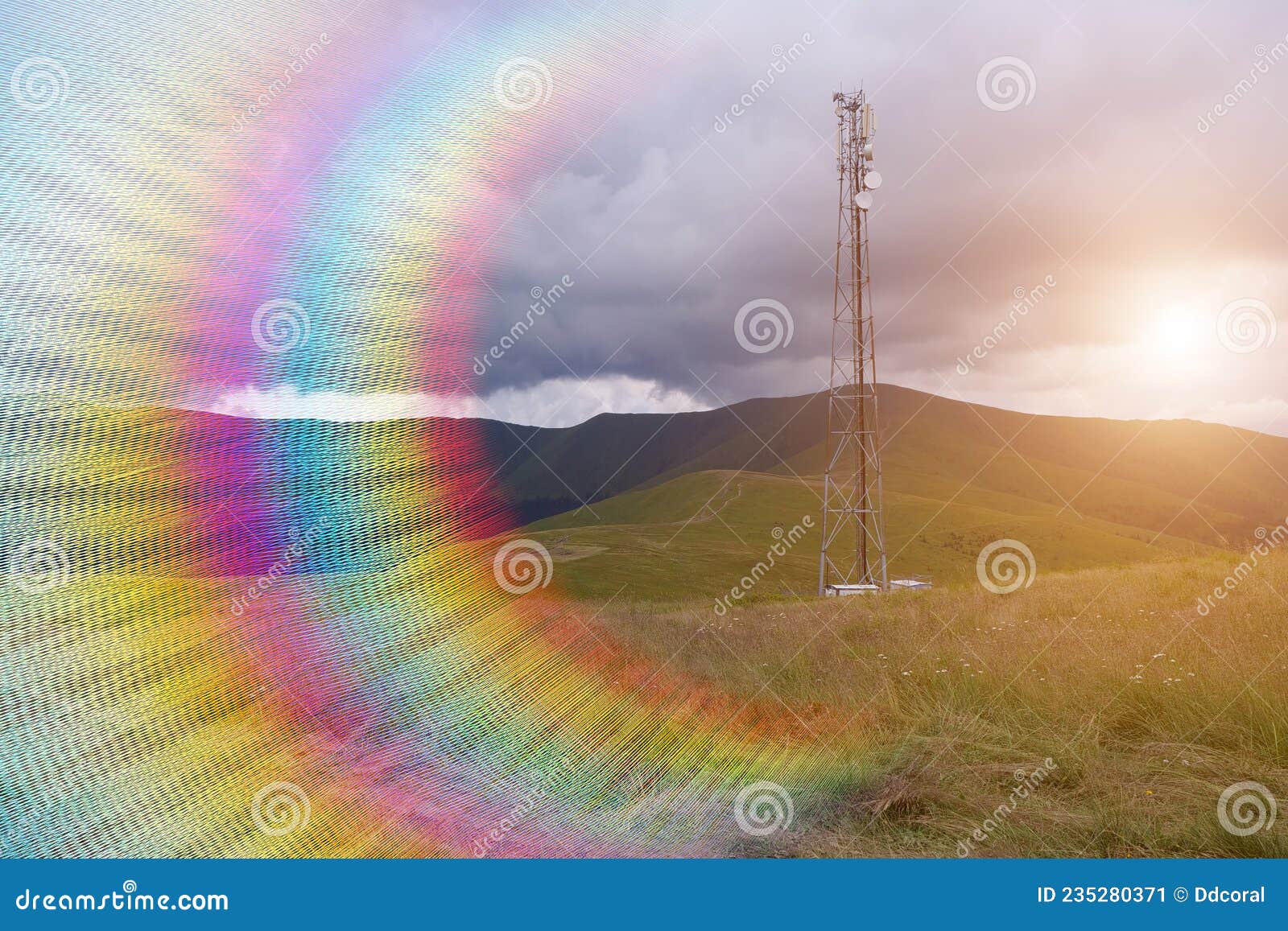 Cell Tower in the Mountains and Electromagnetic Radiation Stock Image ...