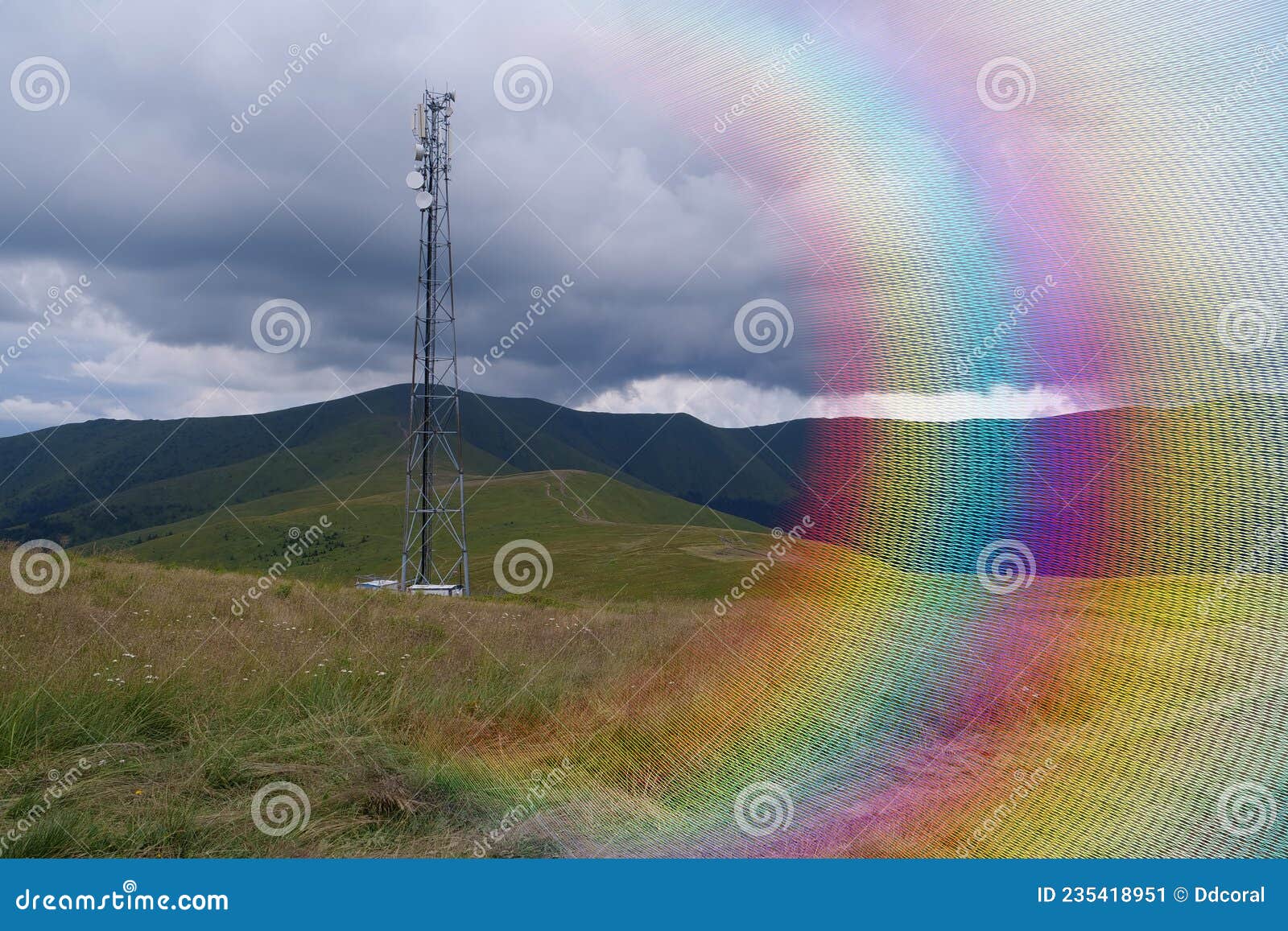 Cell Tower in the Mountains and Electromagnetic Radiation Stock Image ...