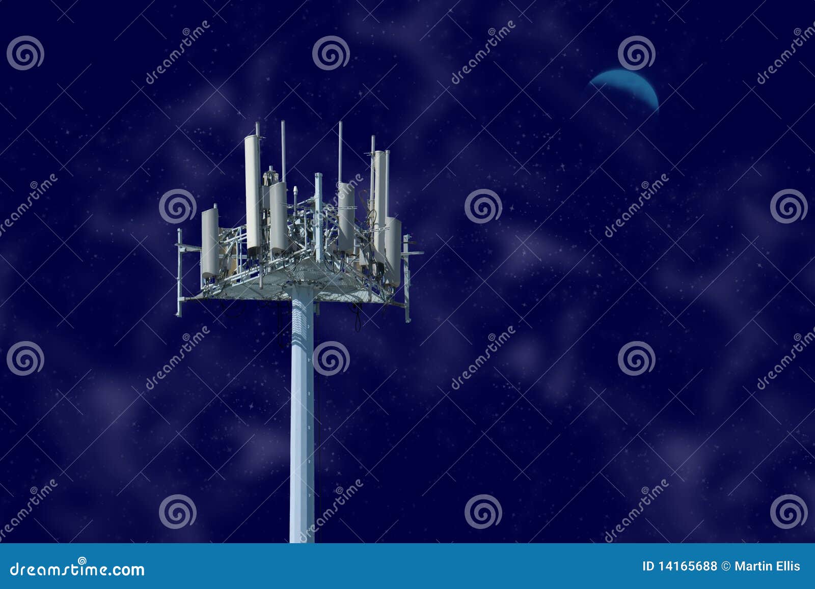 Cell Tower at Night stock photo. Image of business, connect - 14165688