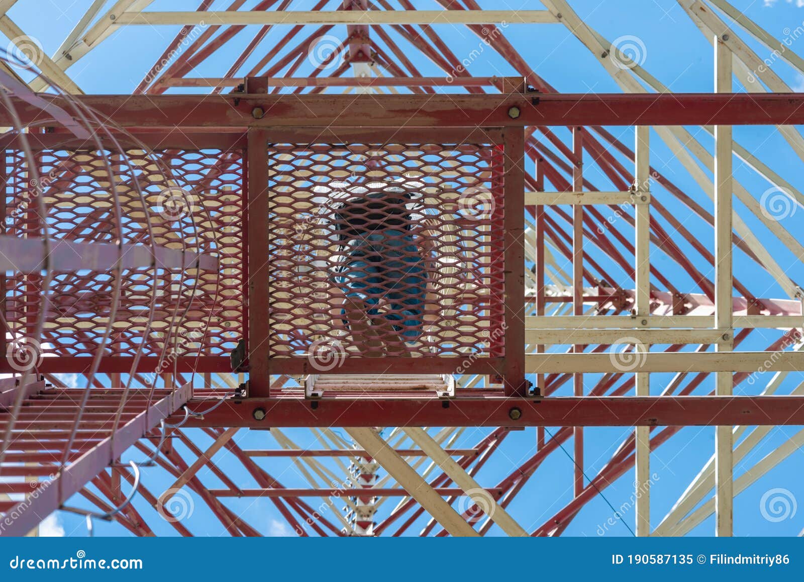 Cell tower stock image. Image of worker, person, ladder - 190587135