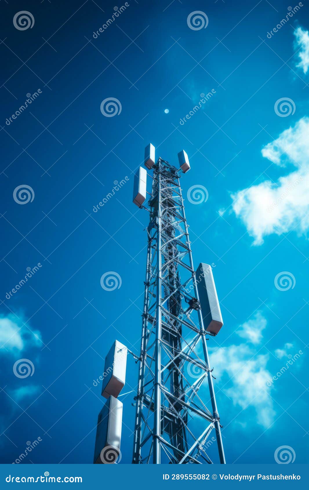 Cell Tower with Several Antennas on Top of it and Moon in the Sky ...
