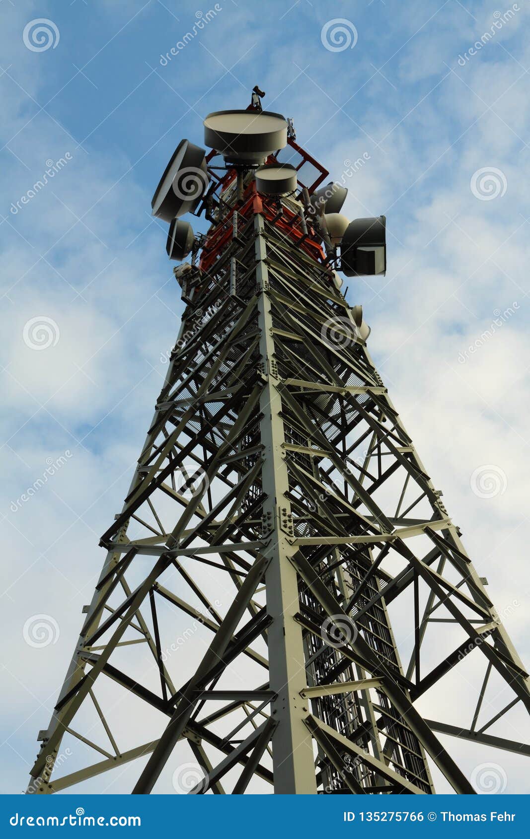 Cell Tower Shown To the Top Stock Photo - Image of network, sunset ...