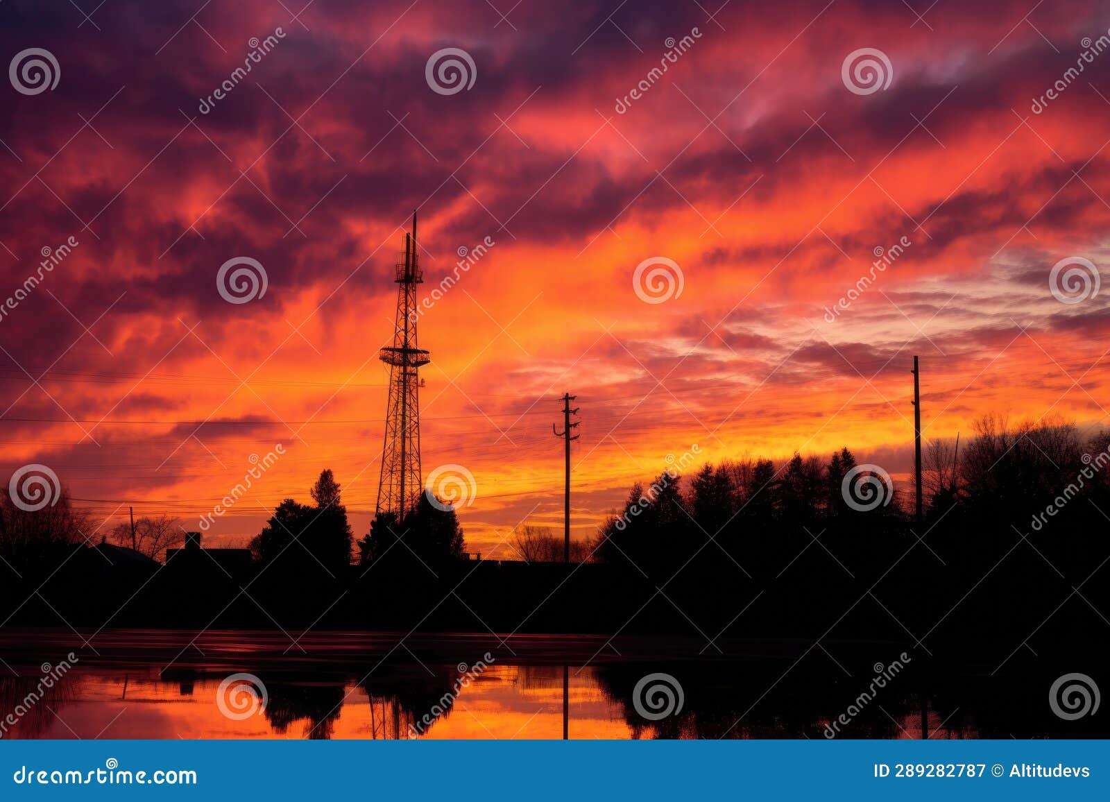 Cell Tower Silhouette Against a Sunset Sky Stock Image - Image of ...