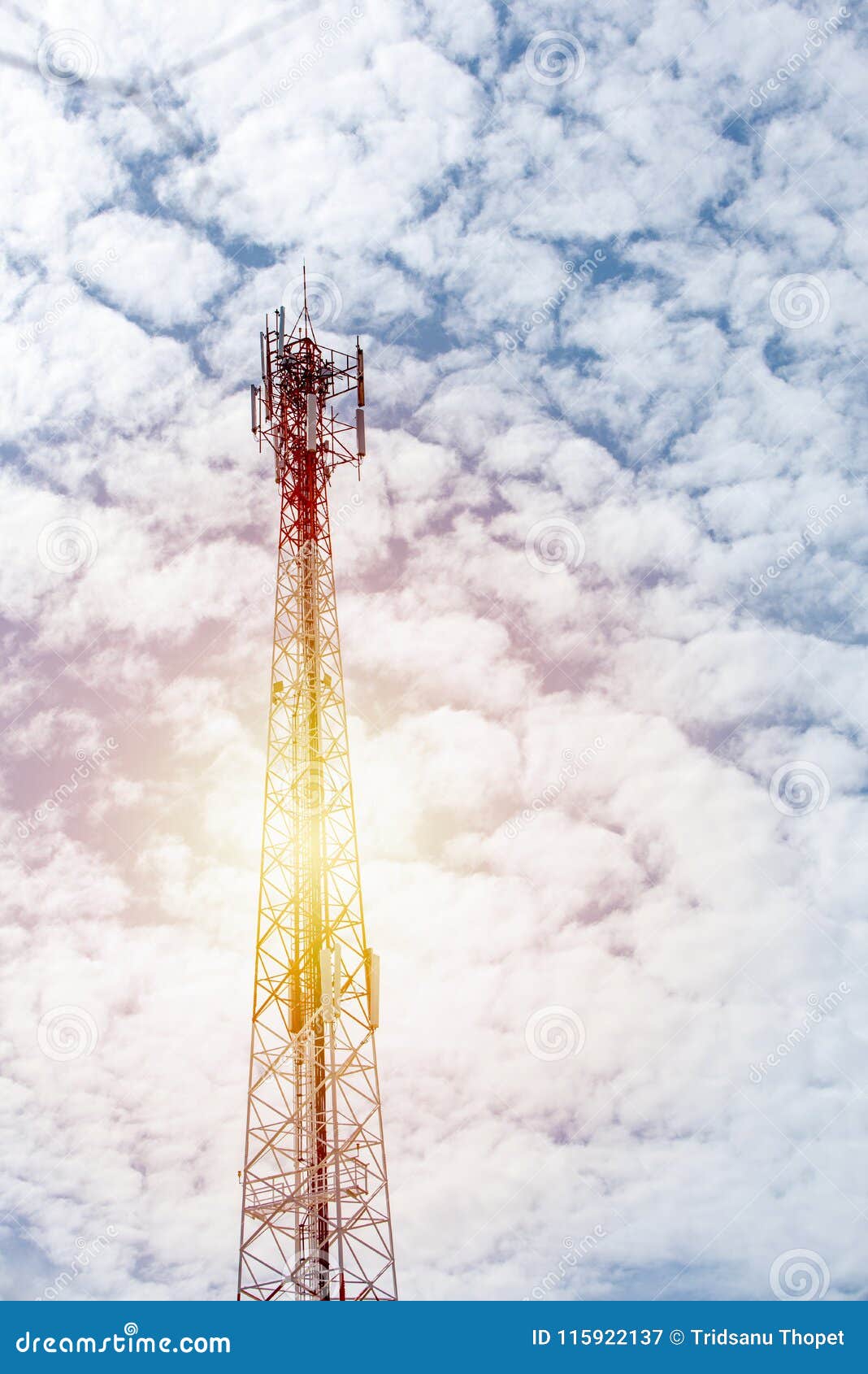 Cell Tower with White Cloud Stock Image - Image of morning, broadcast ...