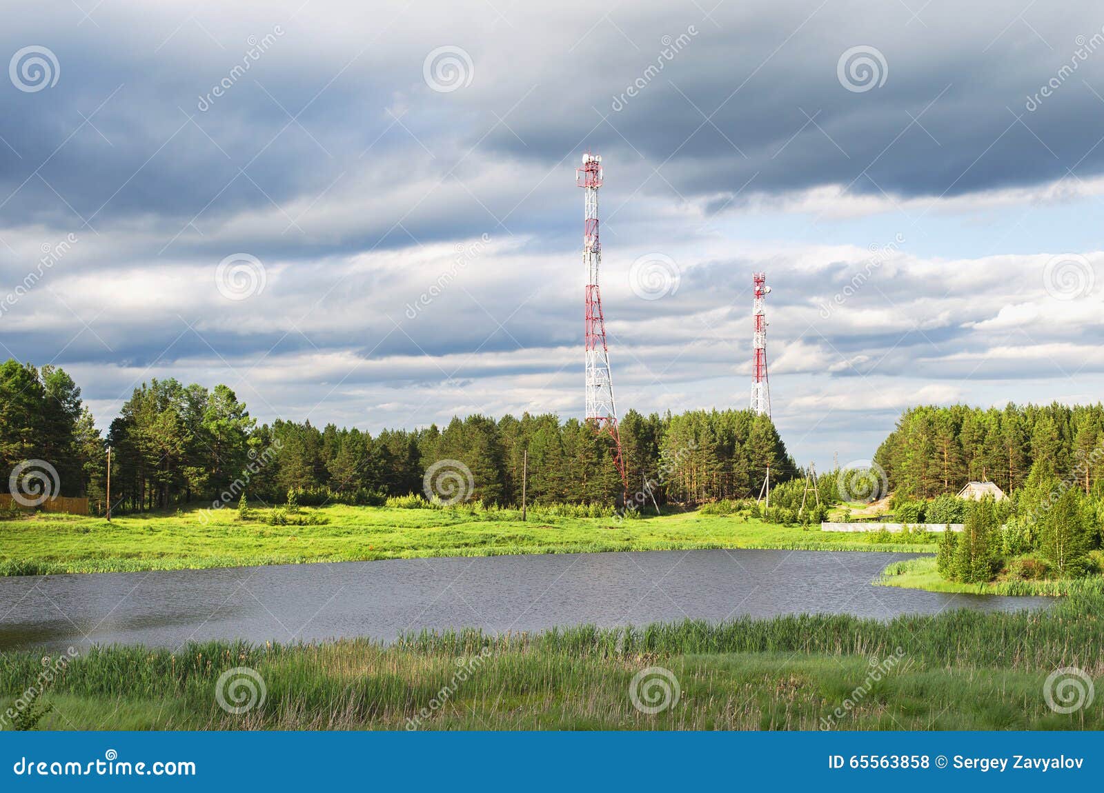 Cell towers in rural areas stock photo. Image of cloud - 65563858