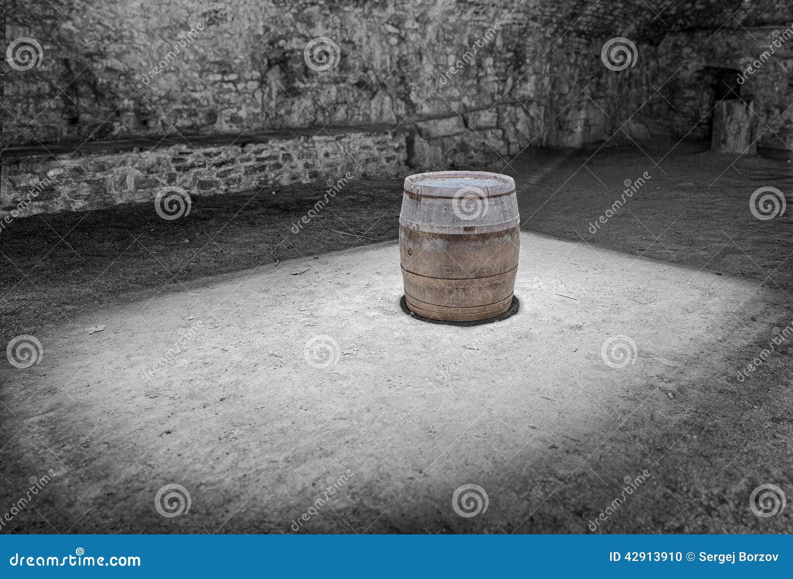 Cellar and Wine Barrel Under the Light Stock Photo - Image of sunny ...