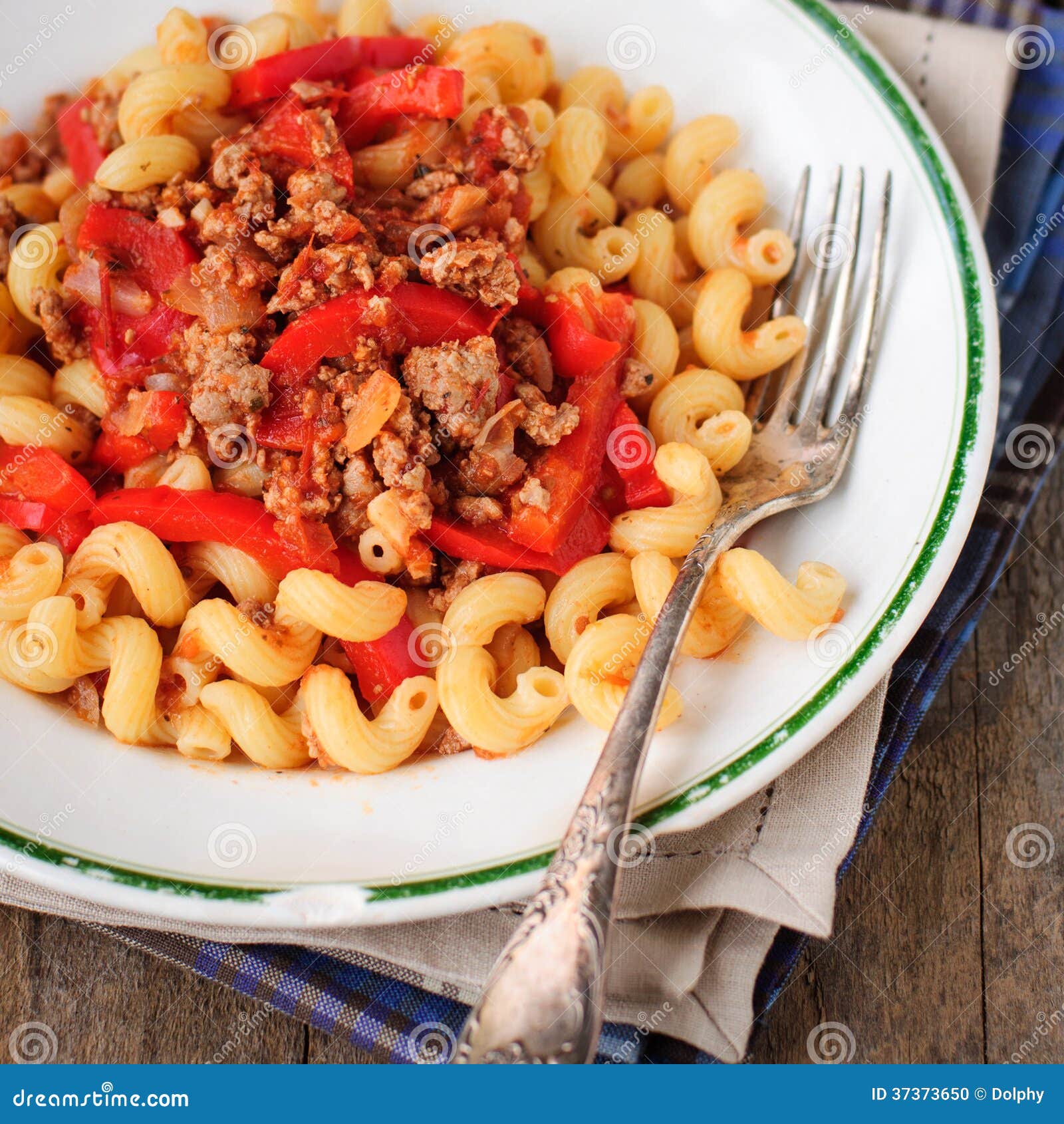 Cellentani Pasta with Minced Beef, Tomato and Capsicum Sauce Stock ...