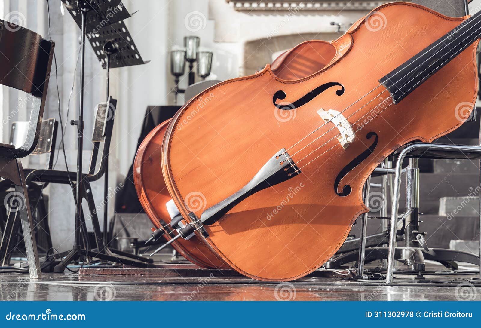 Cello Classical Instrument on an Empty Stage. Stock Photo - Image of ...