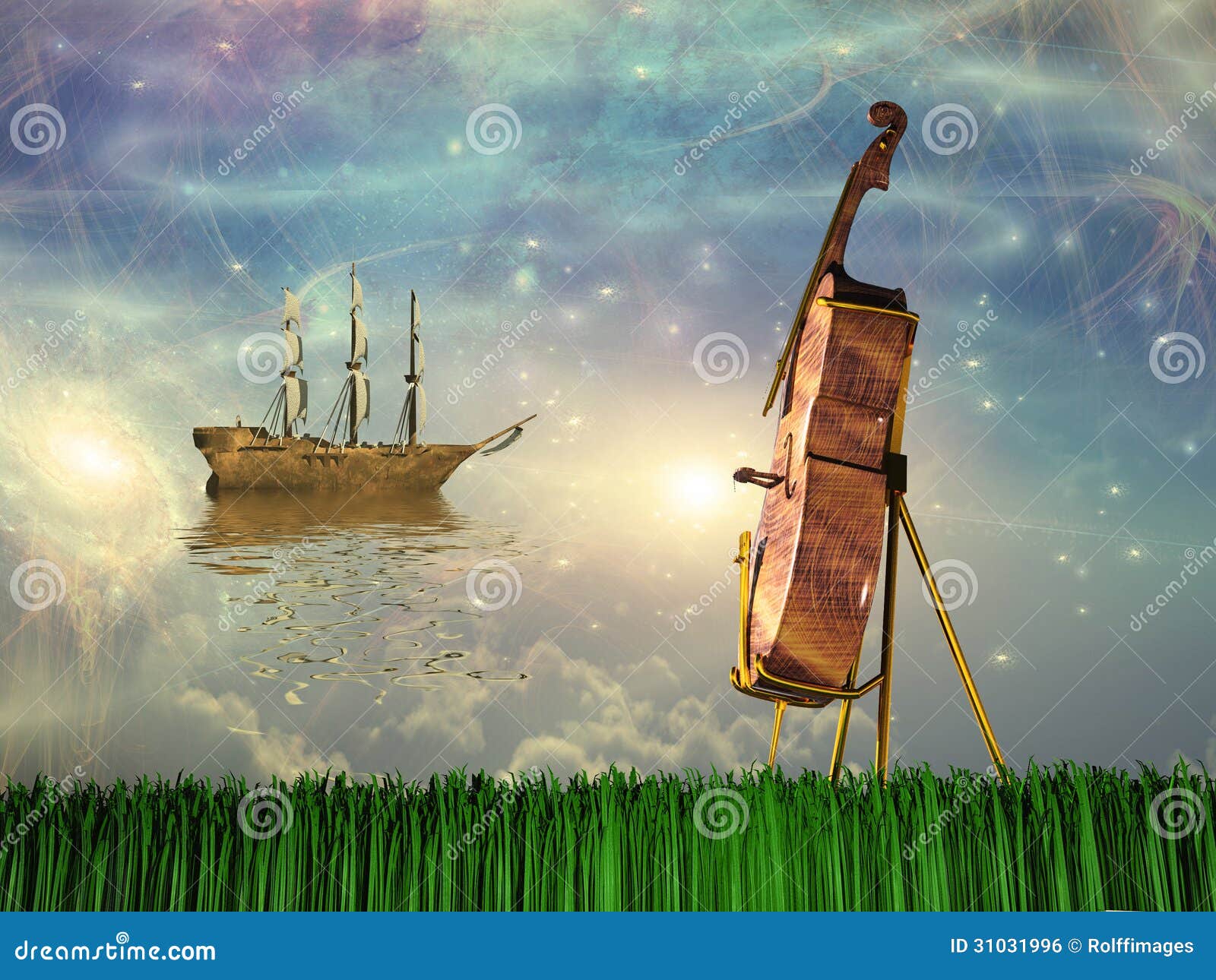 Cello in Dream Like Landscape Stock Illustration - Illustration of ...