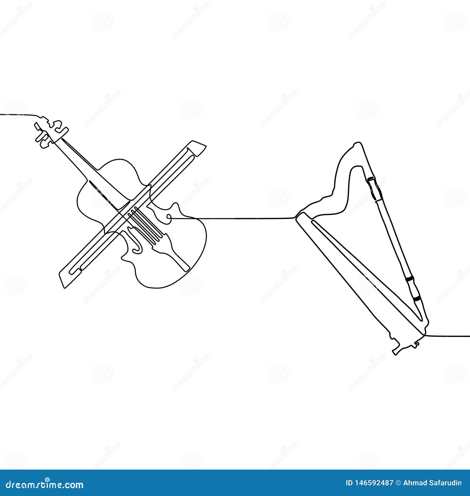 Cello and Harp Single Black Line on a White Background. One-line ...