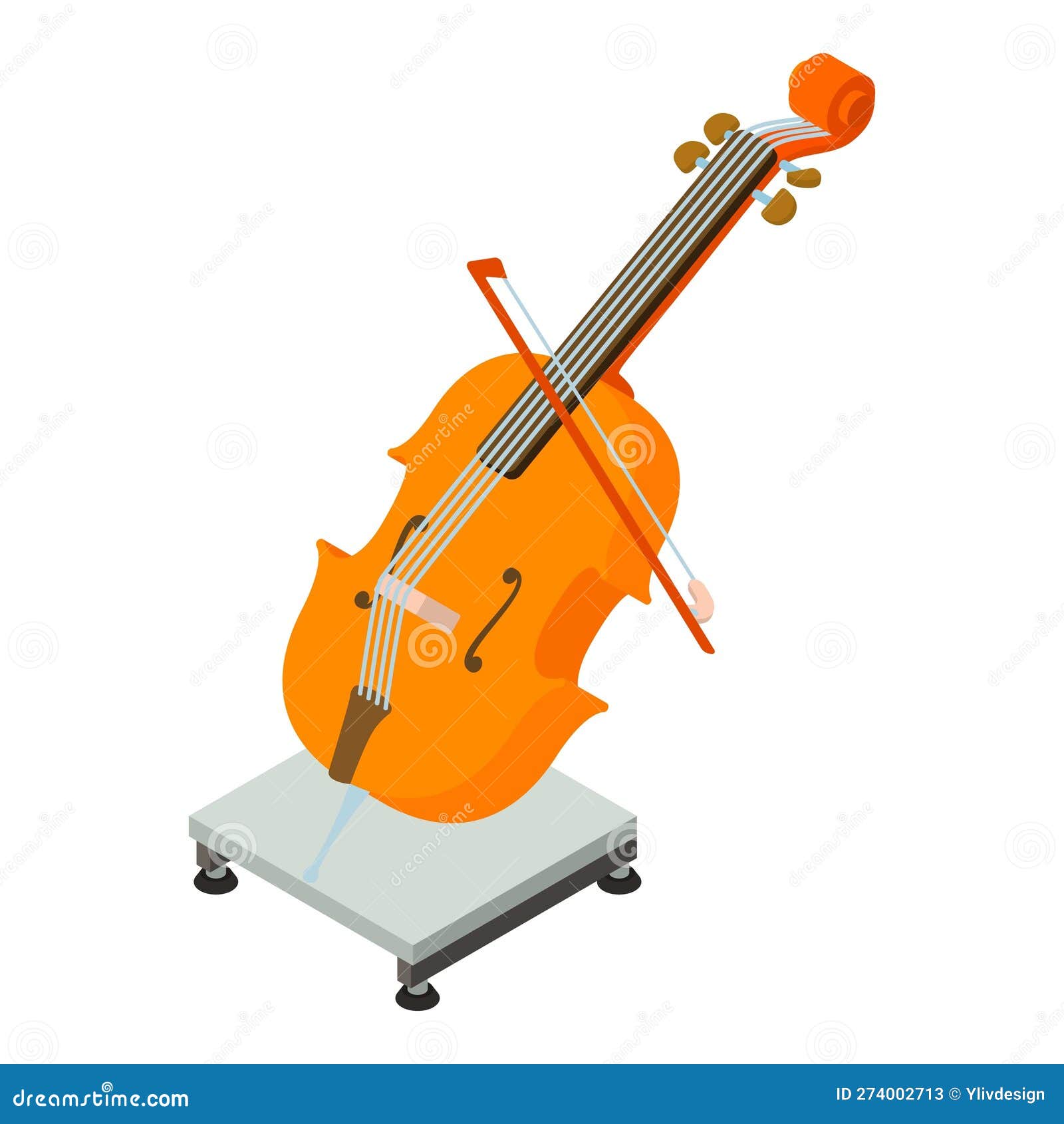 Cello Icon Isometric Vector. Stringed Music Instrument with Bow on ...