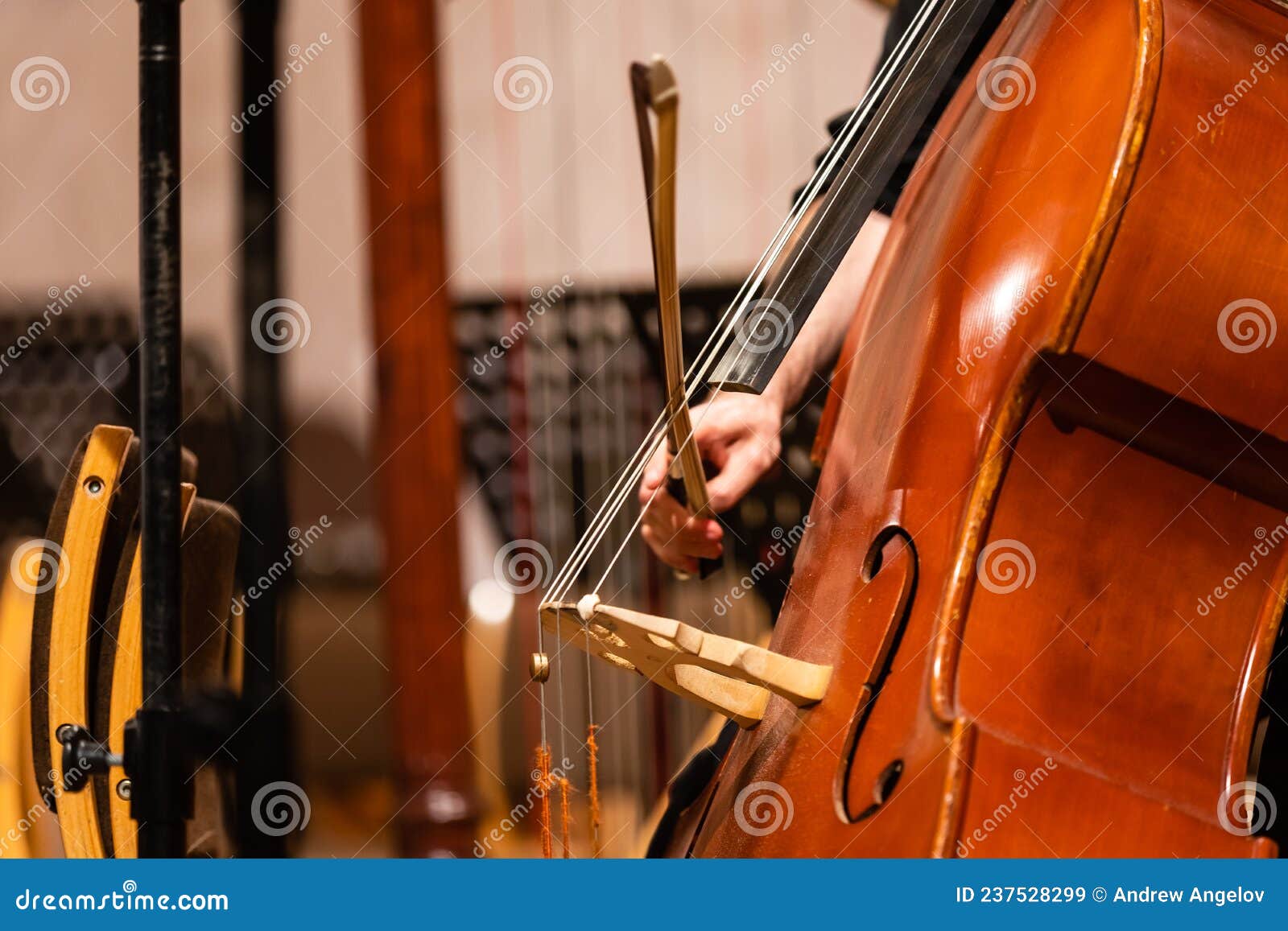 Cello Music Instruments On Stage In Concert Hall Stock Image ...
