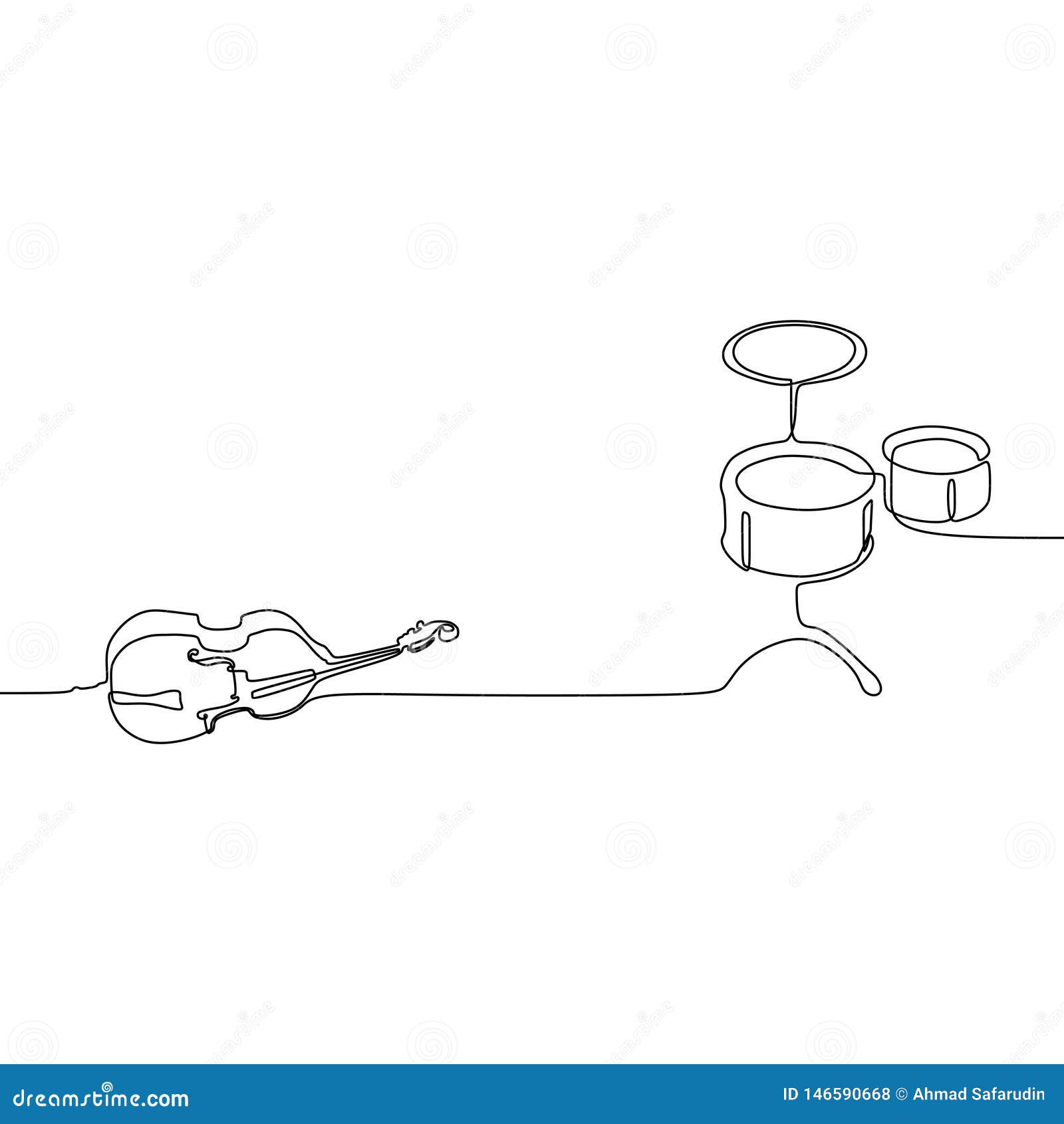 Cello and Small Drum One Line Musical Instruments Design. Hand Drawn ...