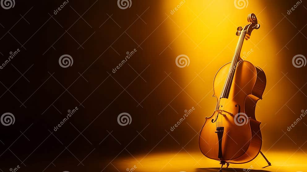 Cello Standing in a Spot of Light on Dark Background Stock Image ...