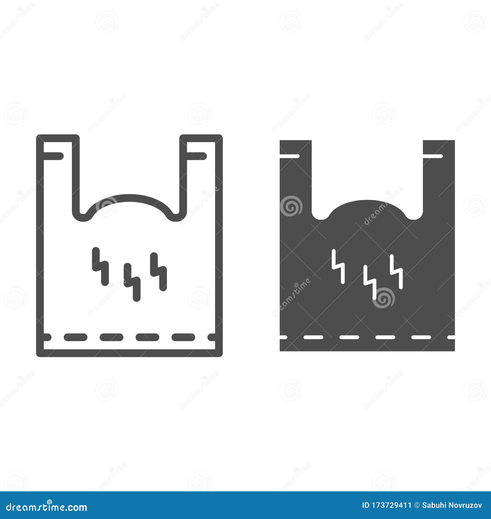 Cellophane Package Line and Solid Icon. Polyethylene Pack with Handles ...