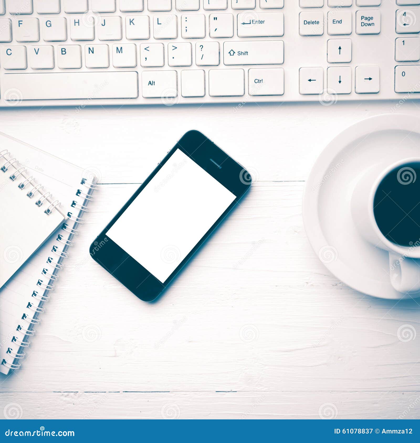 Cellphone with Computer and Coffee Cup Vintage Style Stock Image ...