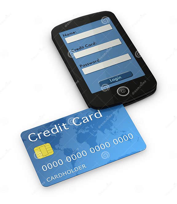 Cellphone and credit card stock illustration. Illustration of concept ...